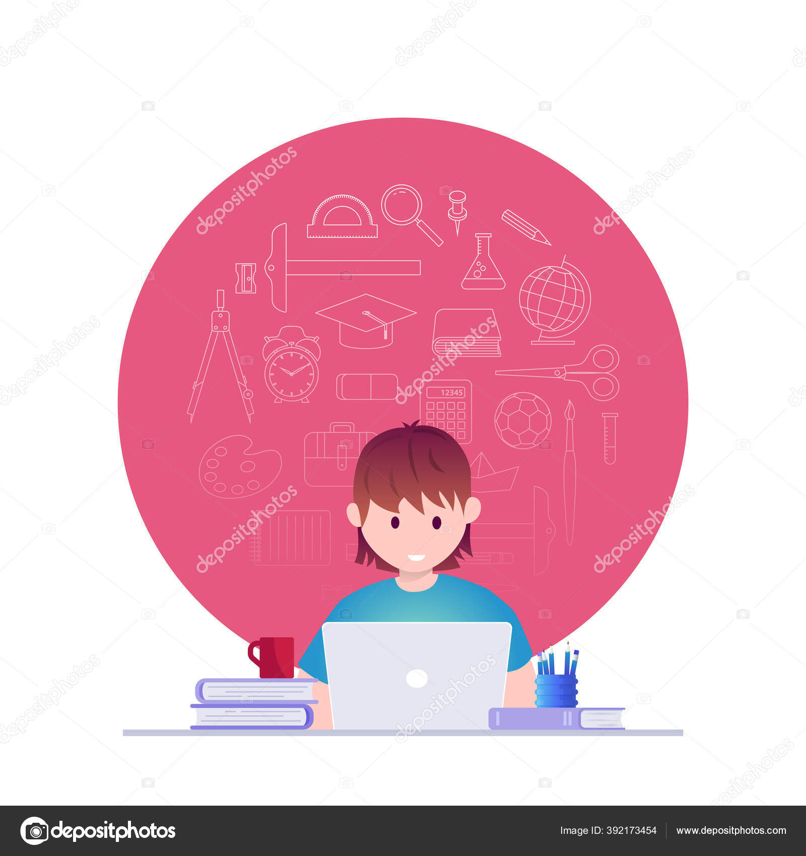 Educación Línea Auto Aprendizaje Concepto Vector Ilustración Estudiante ...