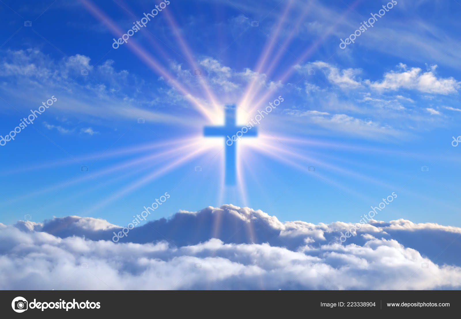 Religious Cross Cumulus Clouds Illuminated Rays Holy Radiance Concept ...