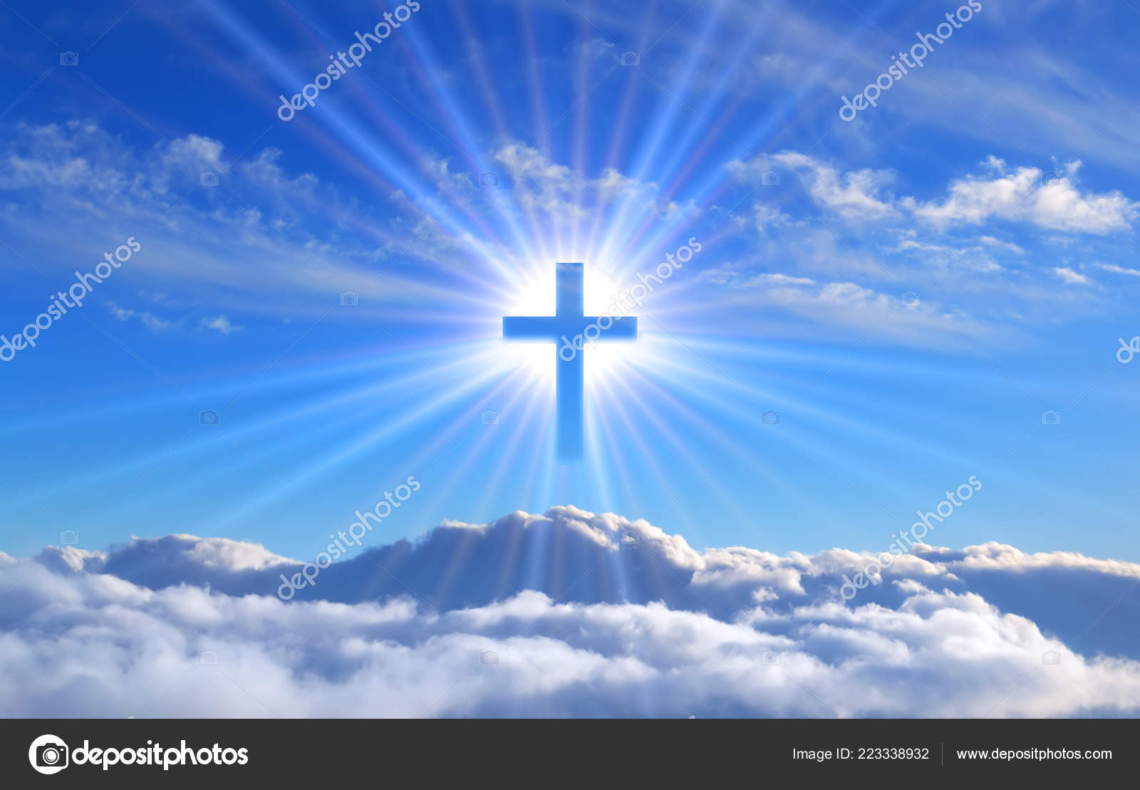 Religious Cross Cumulus Clouds Illuminated Rays Holy Radiance Concept ...