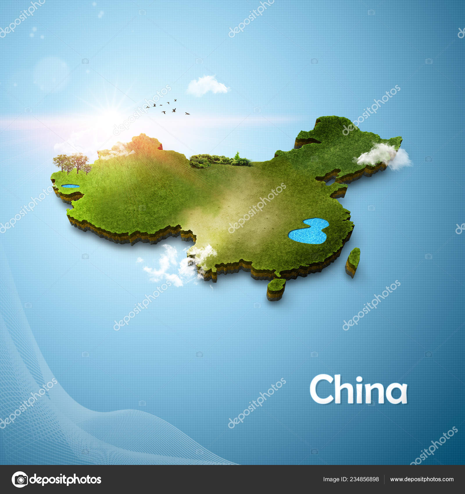 Realistic Map China Illustration Island Style — Stock Photo ...