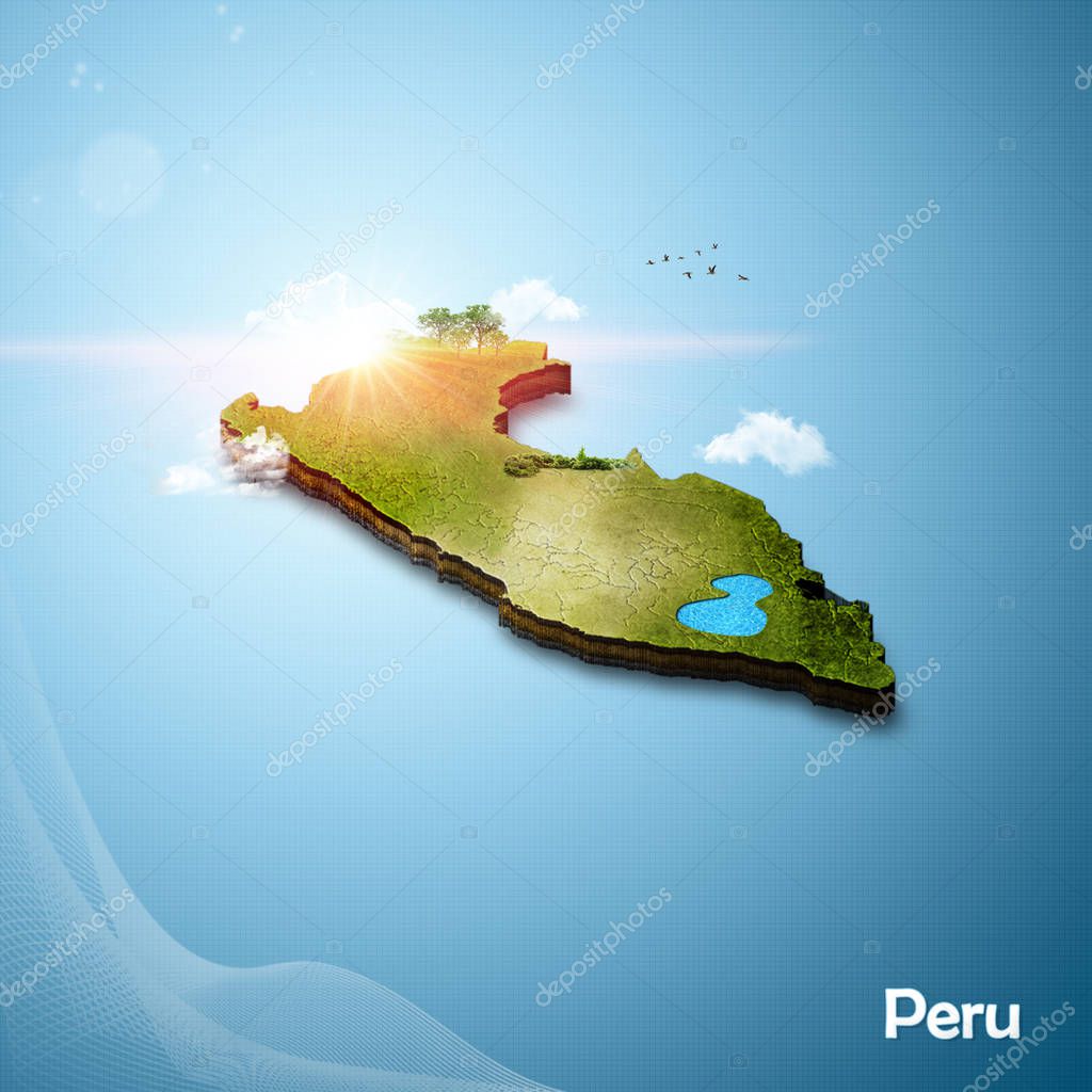 Mapa realista del Perú, ilustración 3d, estilo isla 2023