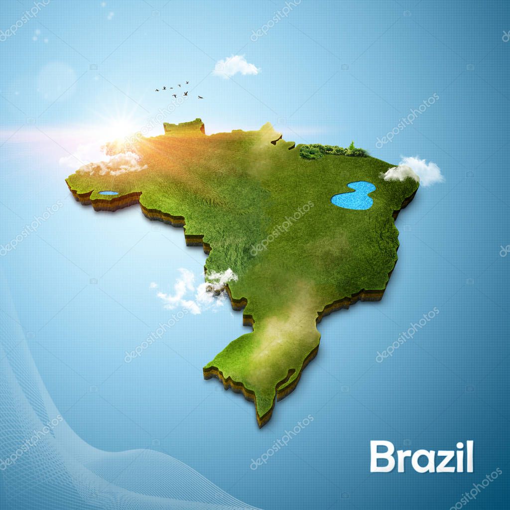Mapa realista de Brasil, 3d ilustración, estilo isla 2022
