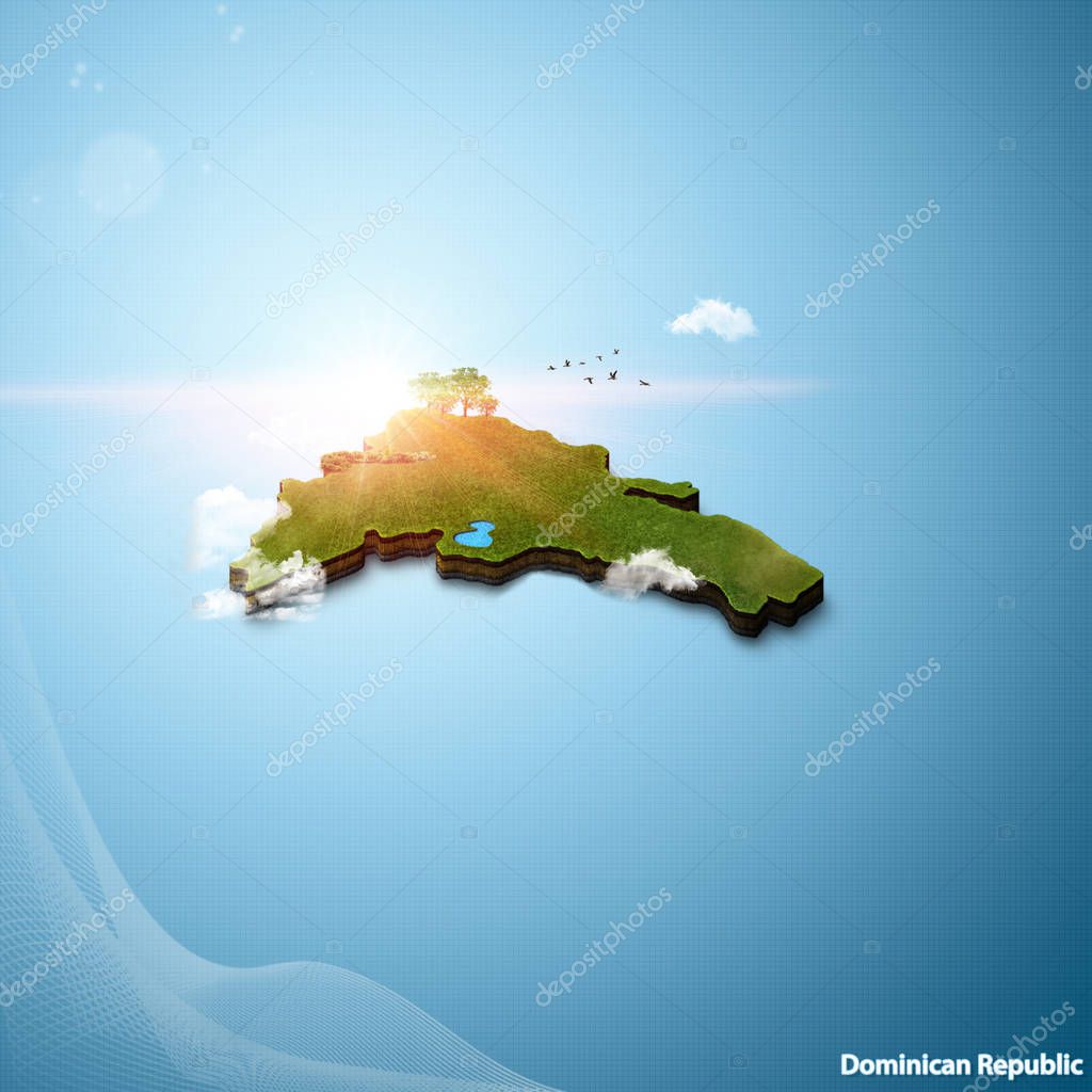 Mapa realista de República Dominicana, 3d ilustración, estilo isla 2022