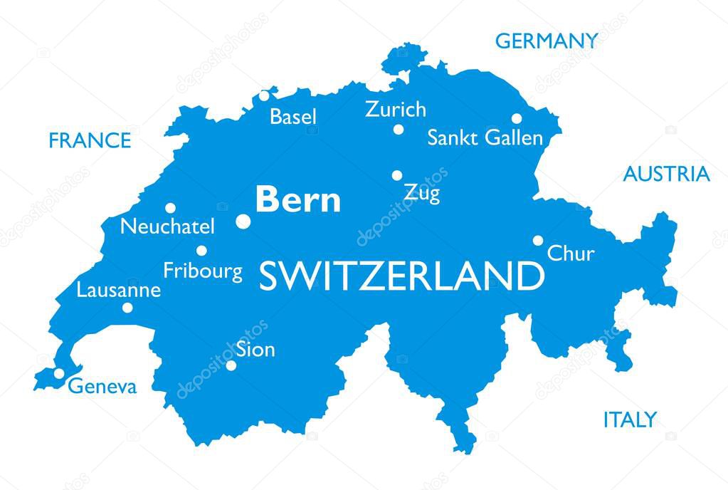 Mapa vectorial de Suiza Mapa detallado con los nombres de las ciudades 2024