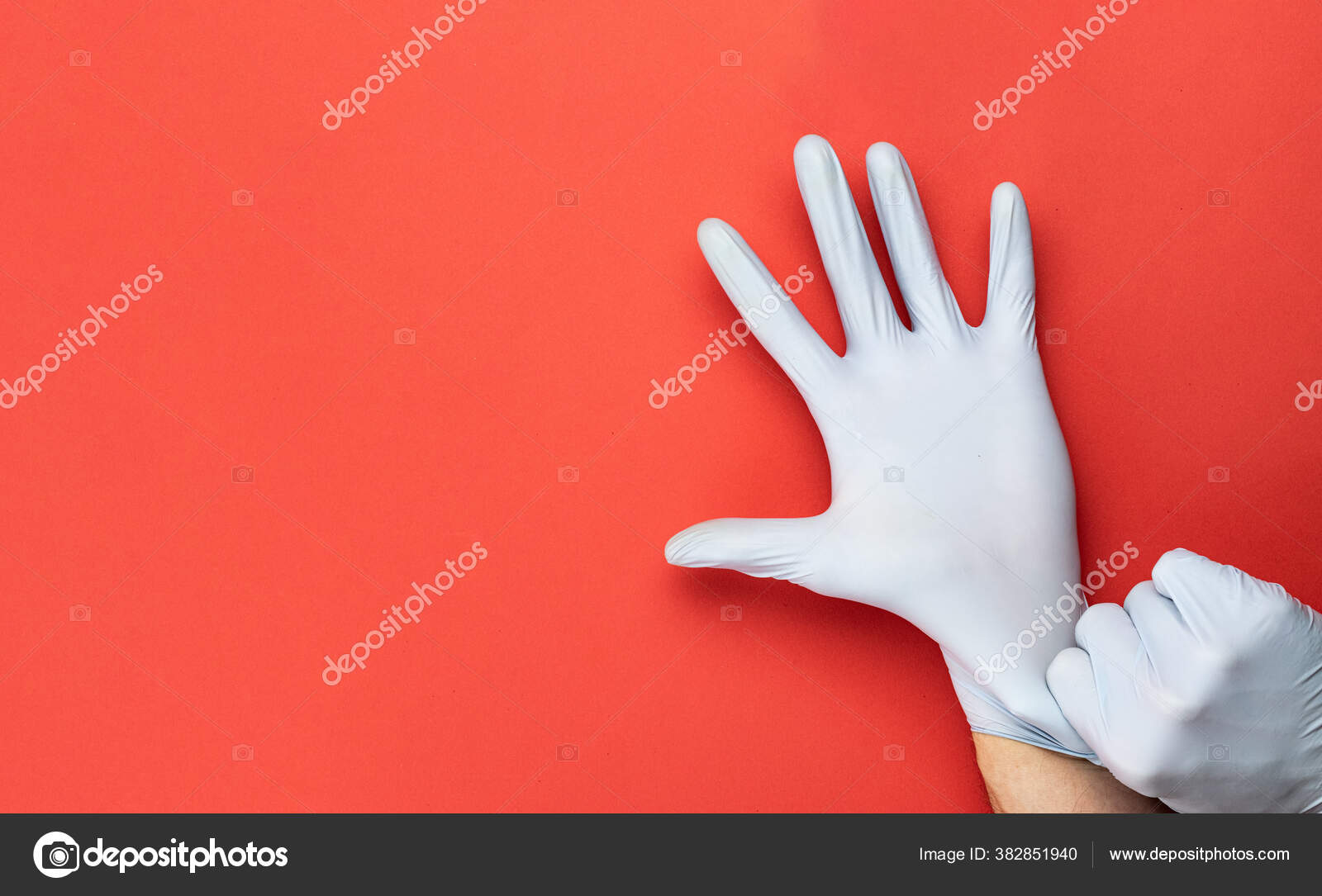 Antibacterial Hand Using Lab Gloves Medical Red Background Cleansing ...