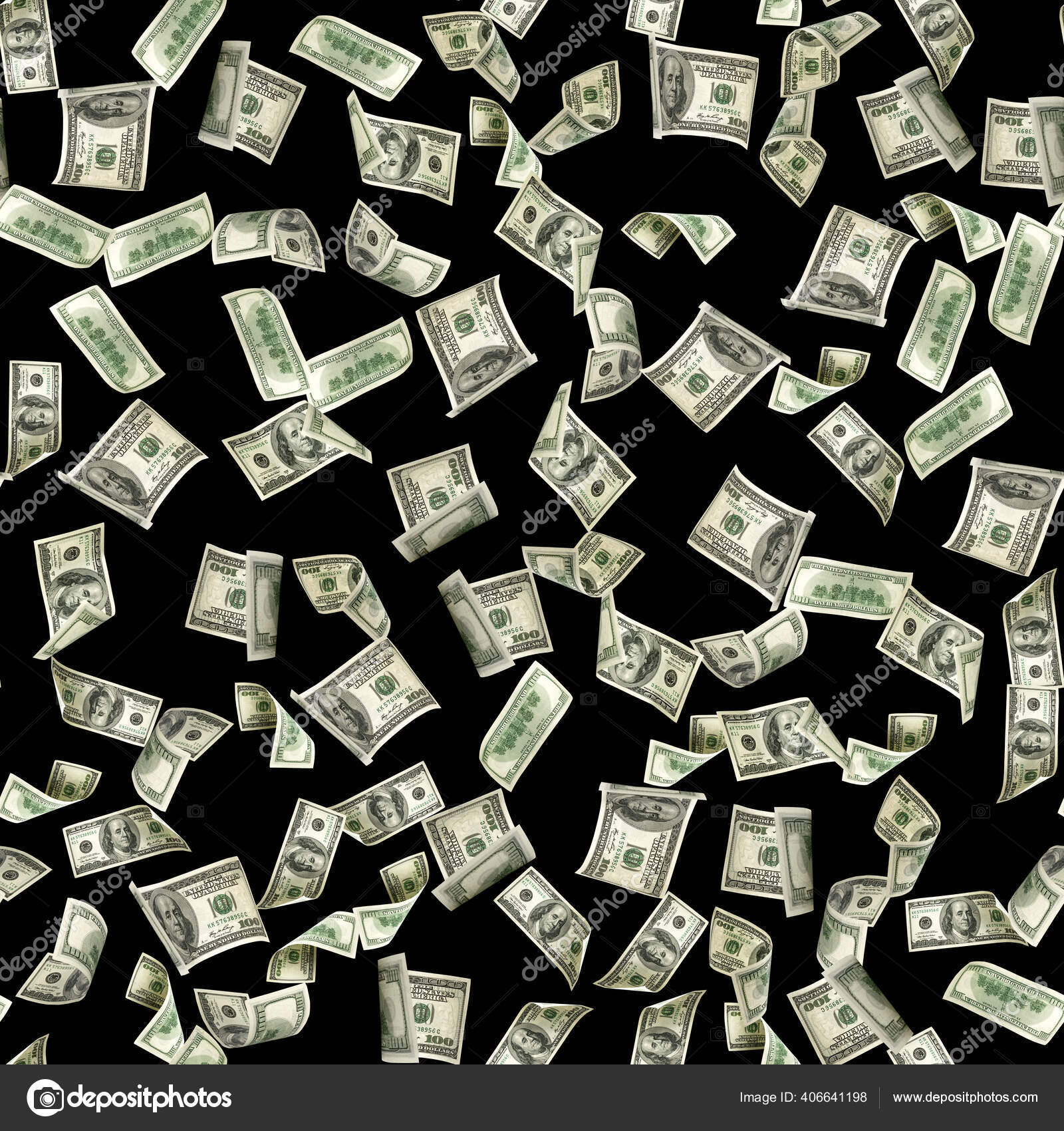 Money Pattern Hundred Dollar Bill Falling Money Isolated Black ...