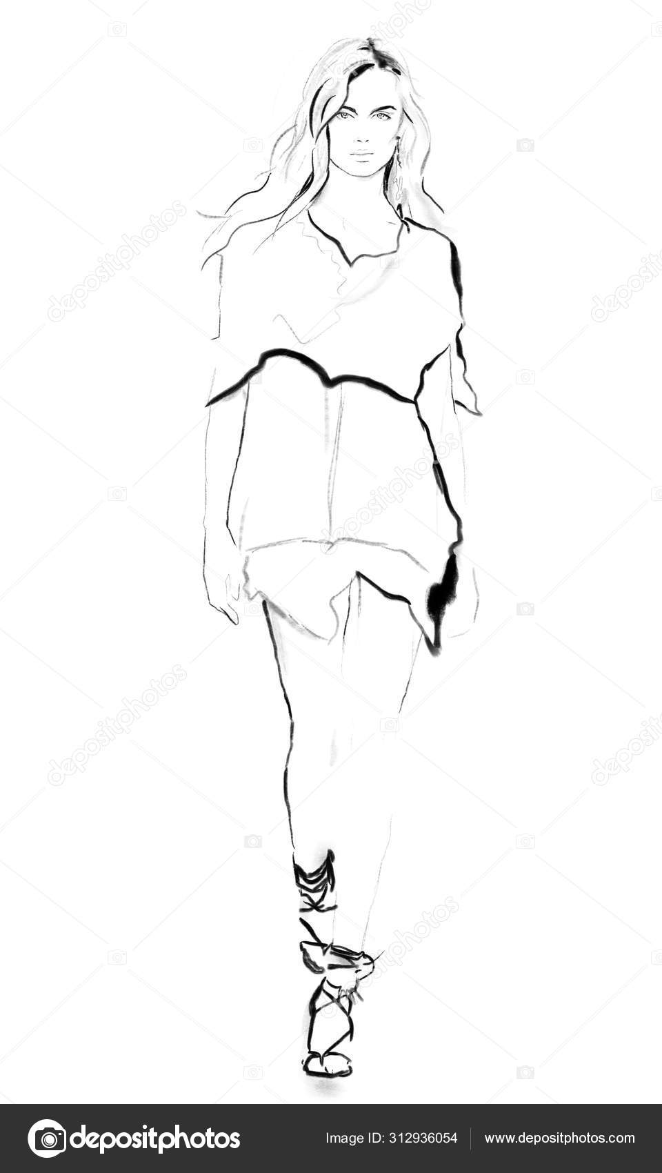 Fashion Model Walking Abstract Line Art Stock Illustration by ...