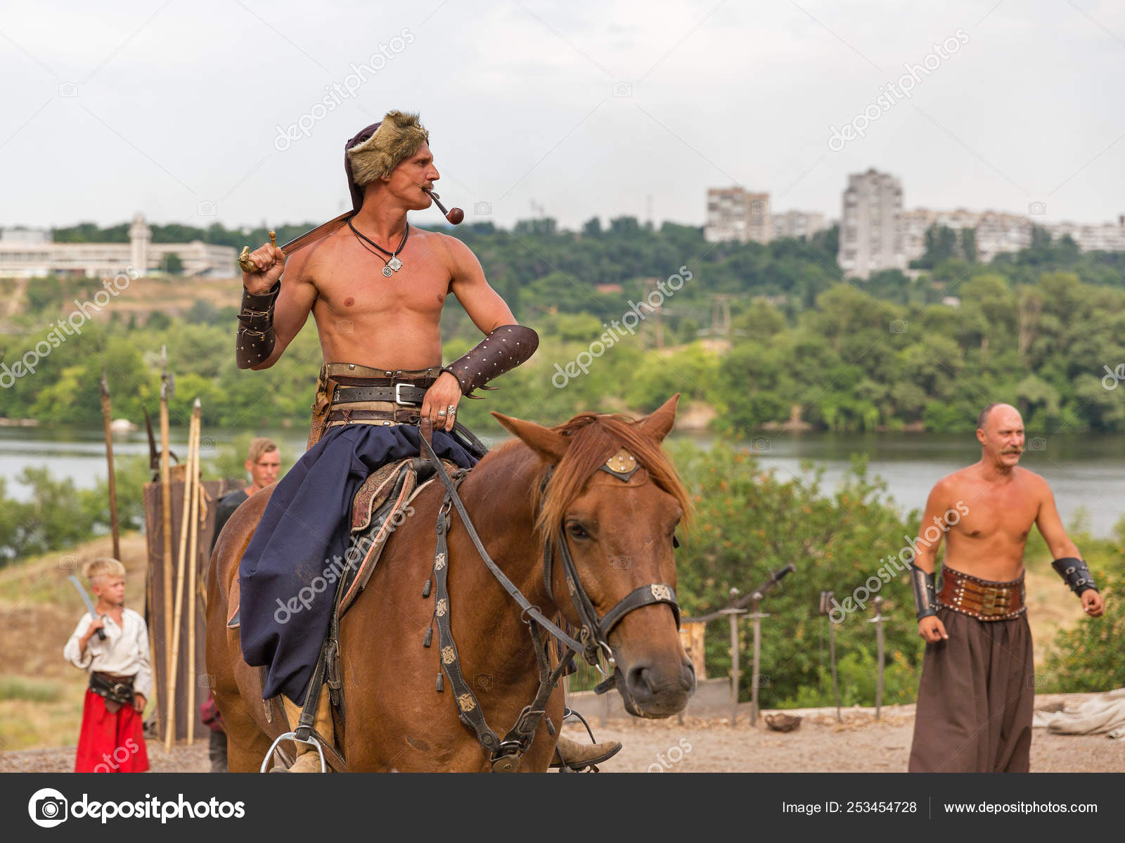 Ukrainian Cossacks in Zaporozhian Sich. Khortytsia island, Ukraine ...