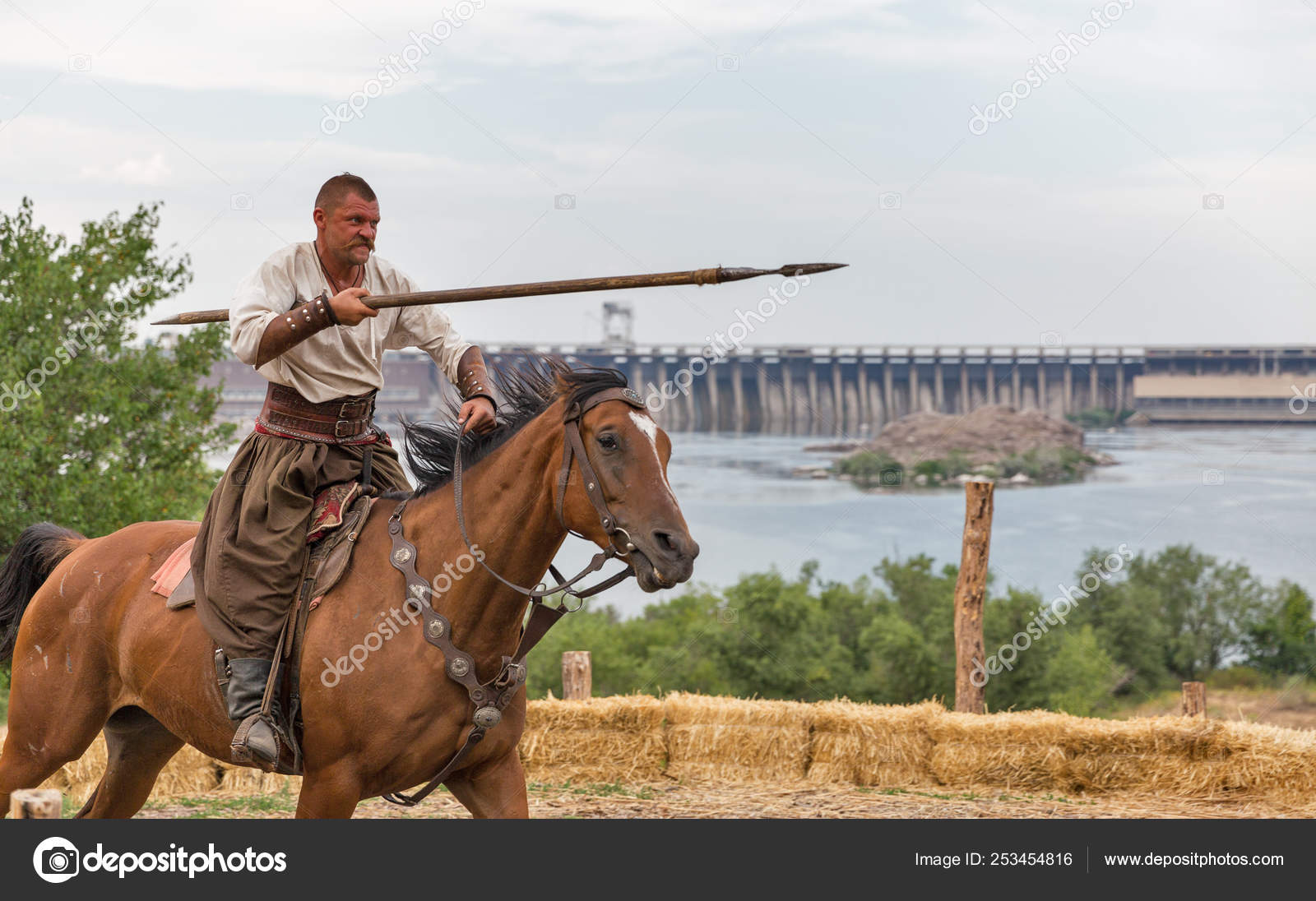 Ukrainian Cossack in Zaporozhian Sich. Khortytsia island, Ukraine ...