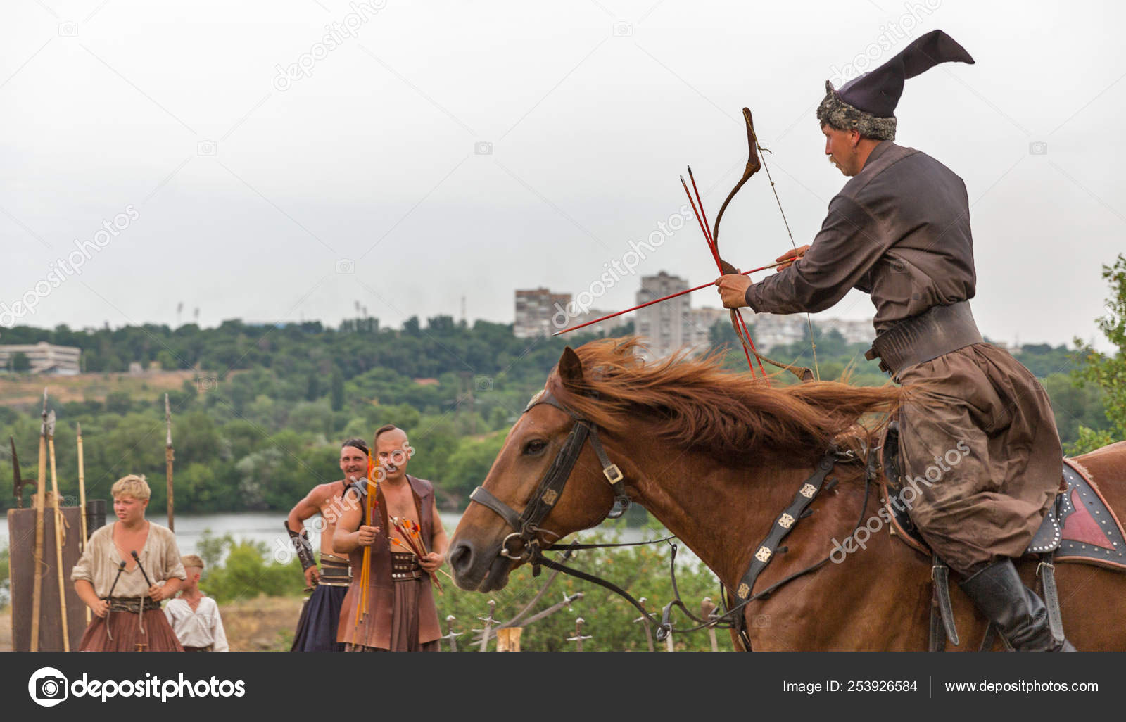 Ukrainian Cossacks in Zaporozhian Sich. Khortytsia island, Ukraine ...