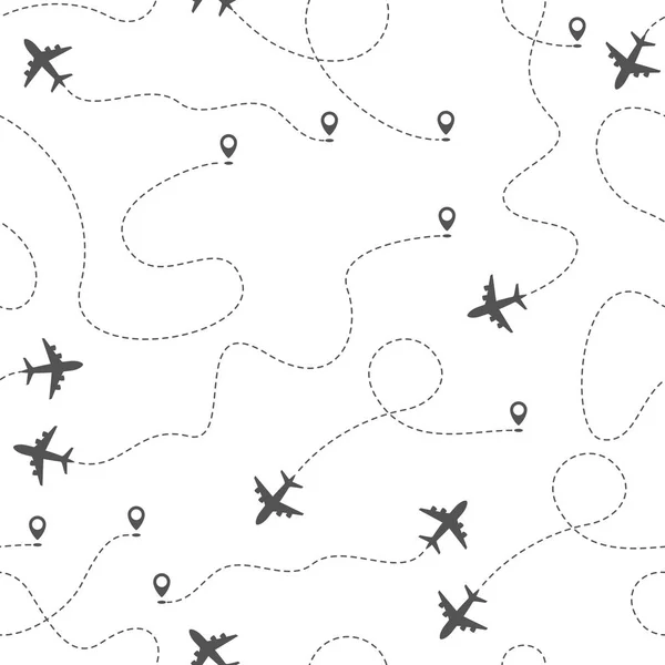 Airplane routes with dotted line, seamless pattern on white background ...