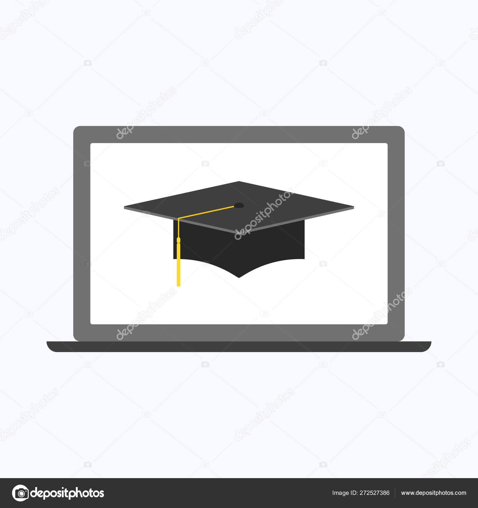 Graduation cap with gray laptop on white background Stock Vector Image ...