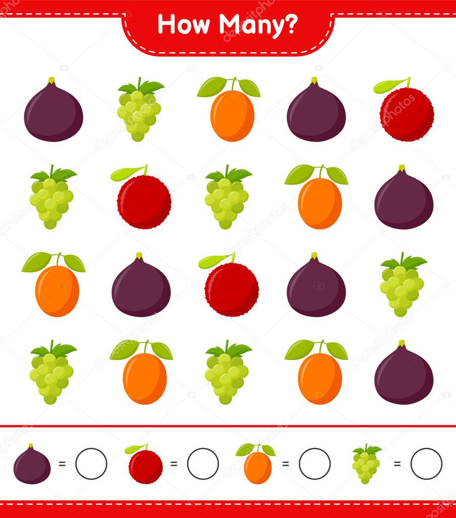 Contando juego, ¿cuántas frutas juego educativo para niños, hoja de ...