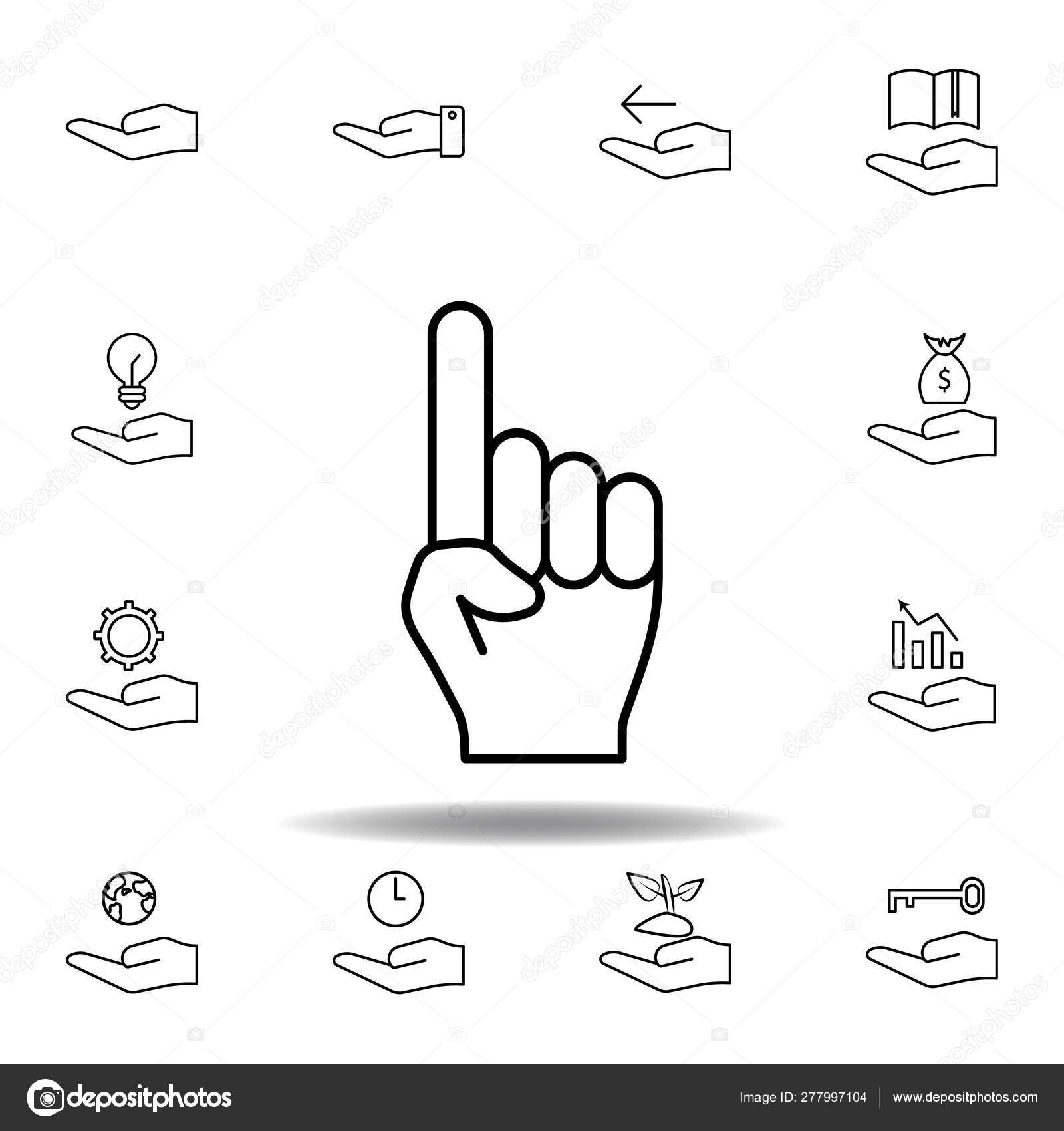 Fingers show up gesture outline icon. Set of hand gesturies ...