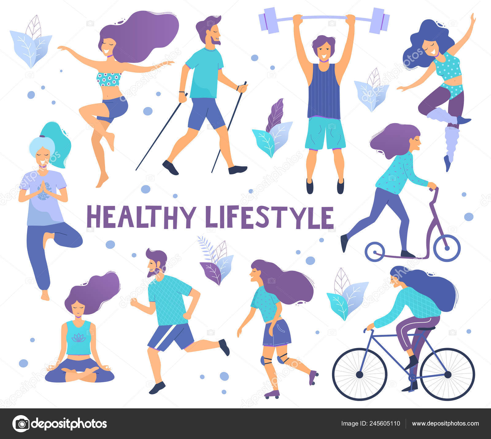 Healthy Lifestyle Different Physical Activities Stock Vector by ...