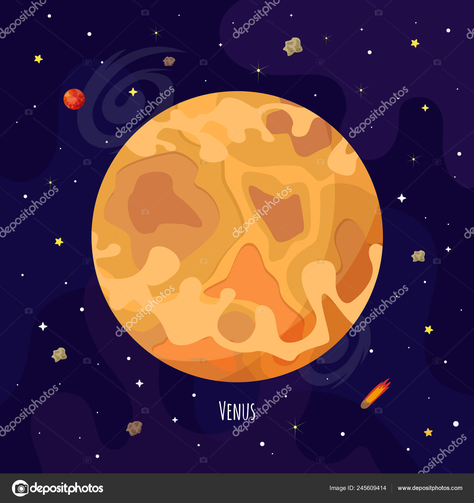 Venus Planet Drawing Venus Planet Solar System Galaxy Stock Vector
