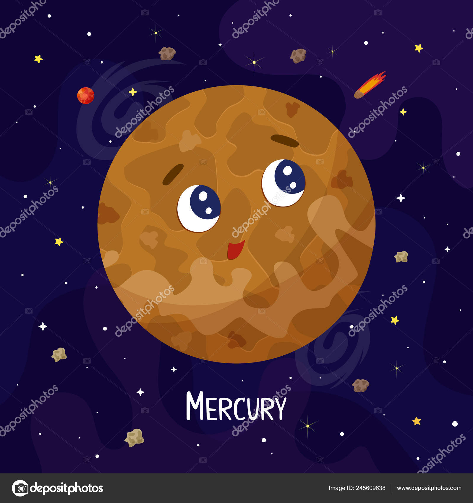 Lindo Planeta Mercurio Personaje Ilustración Del Vector Espacial vector ...