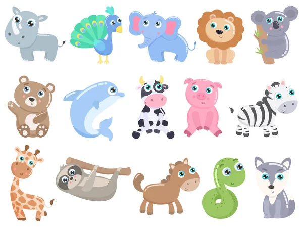 Gran conjunto de animales de dibujos animados lindos. Ilustración vectorial. Vector de stock ...