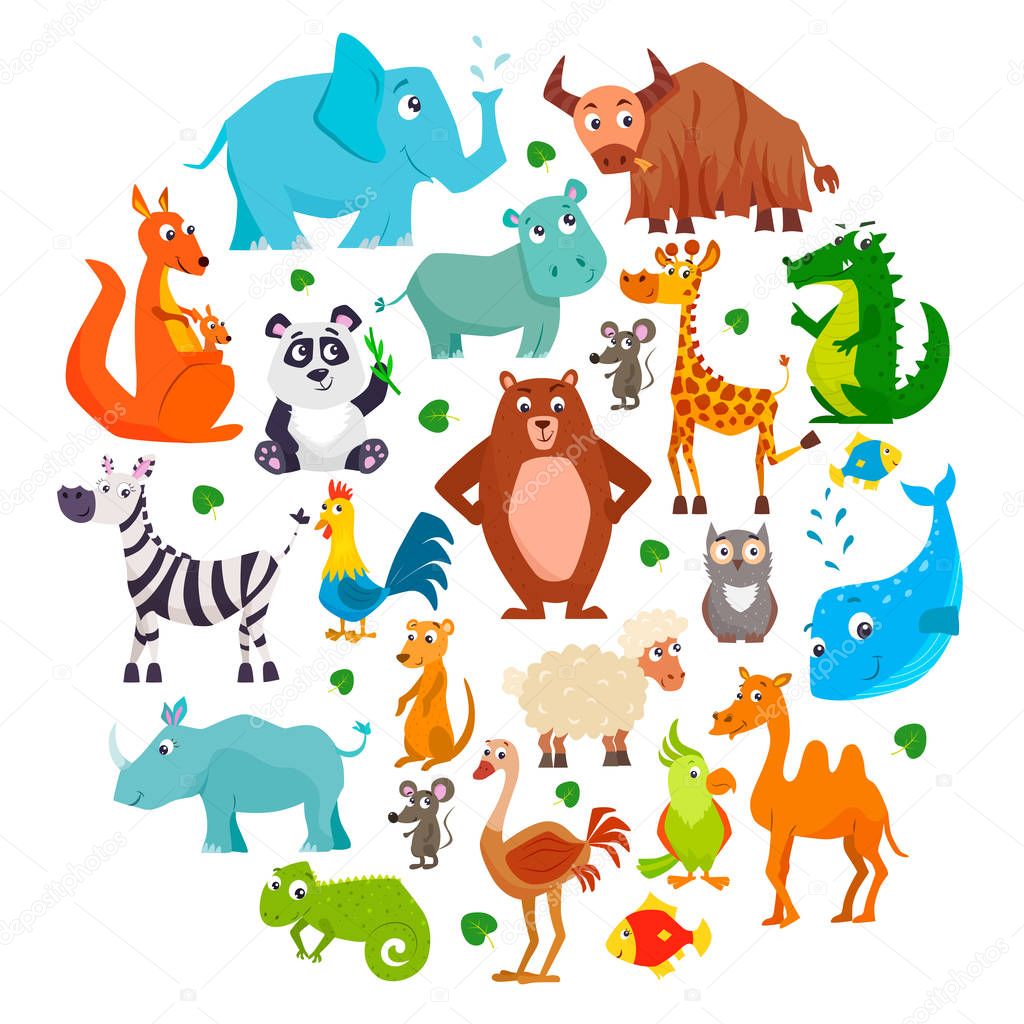 conjunto de animales de dibujos animados lindos. ilustración vectorial. 2024