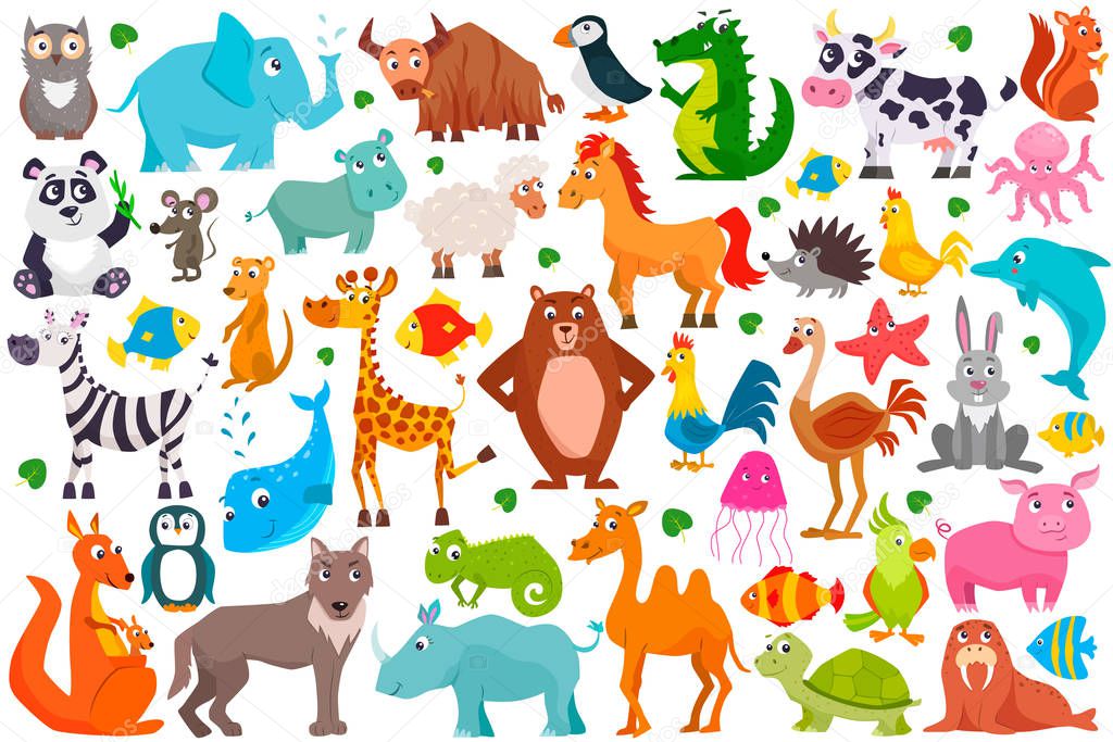 Conjunto de animales de dibujos animados lindos. ilustración vectorial. Vector de Stock de ...