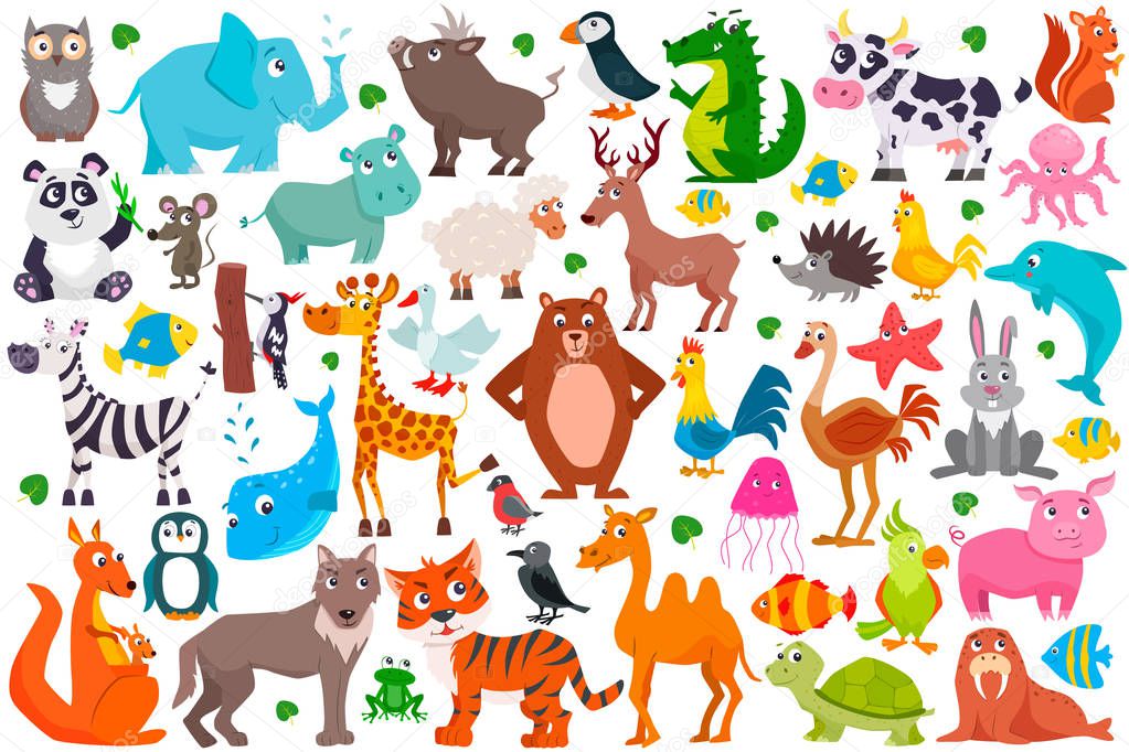 conjunto de animales de dibujos animados lindos. ilustraci n vectorial. 2024