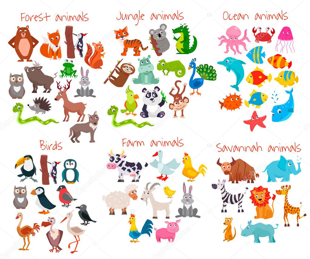 Gran conjunto de animales de dibujos animados lindos. Ilustraci n vectorial. 2024