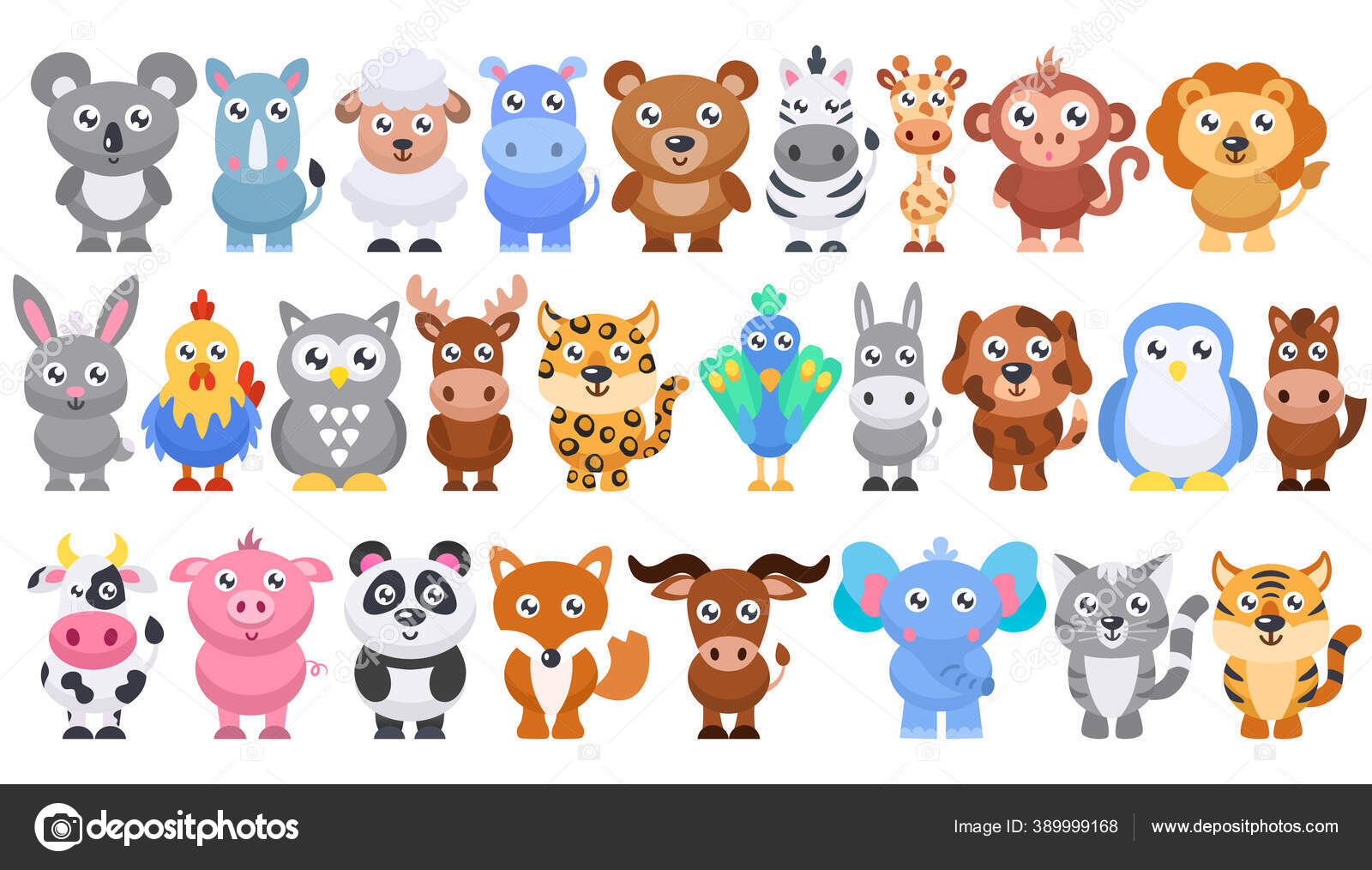 Kumpulan Hewan Kartun Yang Lucu Ilustrasi Vektor Vektor Stok oleh ...