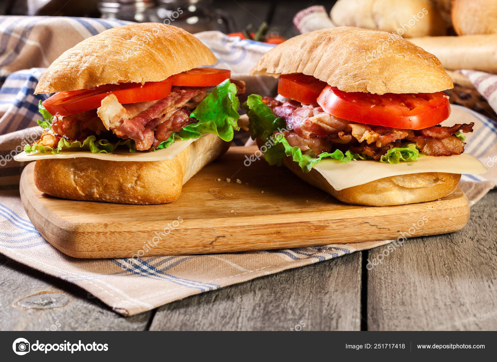 Ciabatta sandwich with smoked bacon and other — Stock Photo © fotek ...