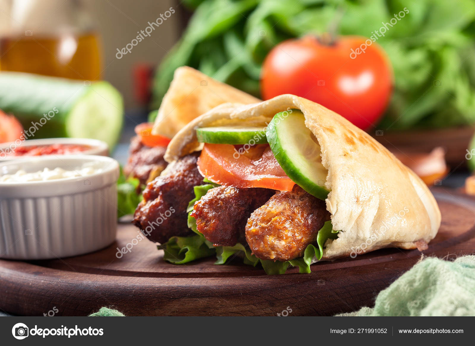 Cevapcici or cevapi served with pita bread Stock Photo by ©fotek 271991052