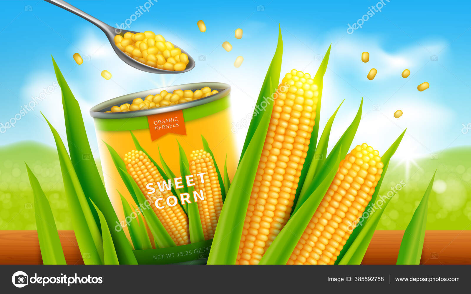 Sweet corn realistic vector advertising poste Stock Vector by ...