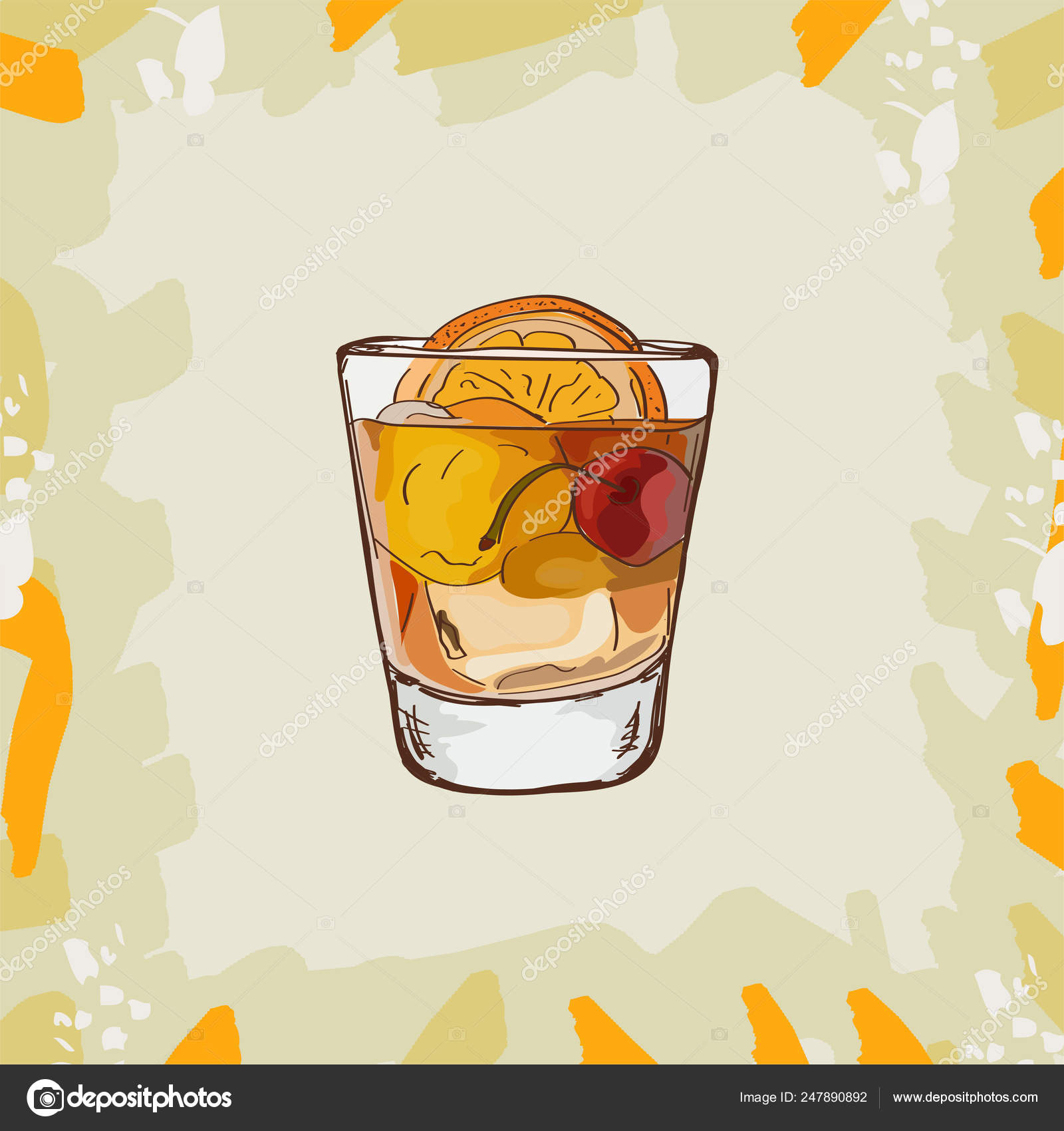 Old Fashioned Cocktail Drawing