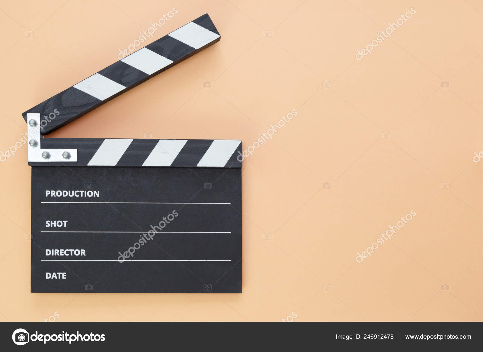 Black clapperboard with free space for text isolated on color ...