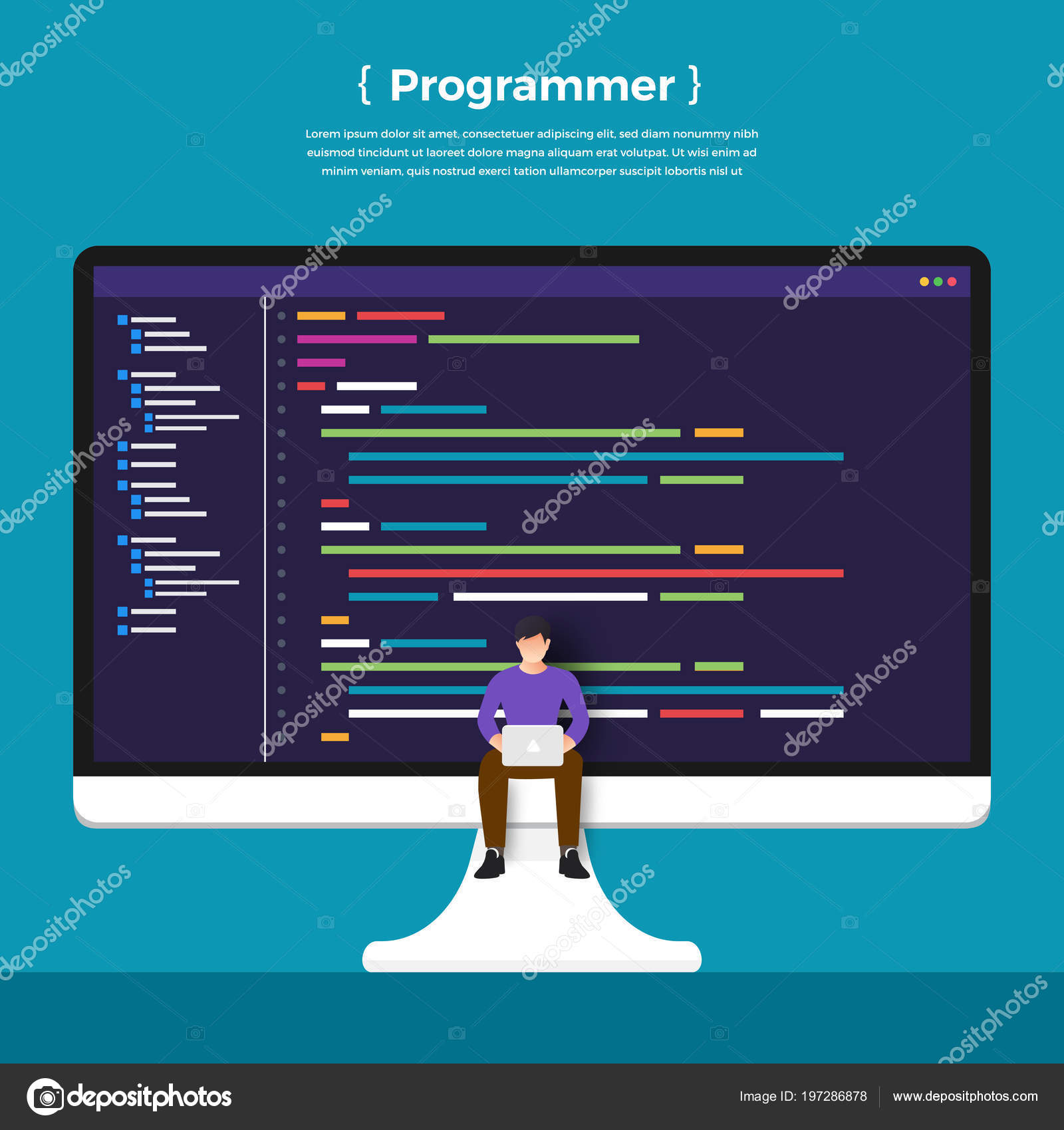 Flat Design Concept Programmer Coding Program Vector Illustrate Stock ...
