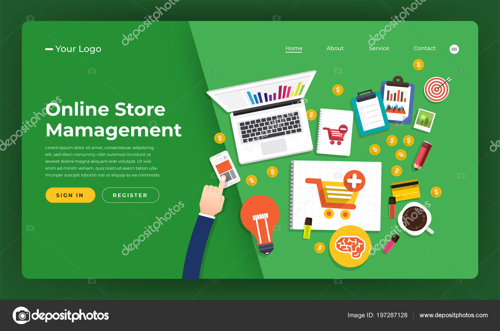 Mock Design Website Flat Design Concept Online Store Management Vector ...