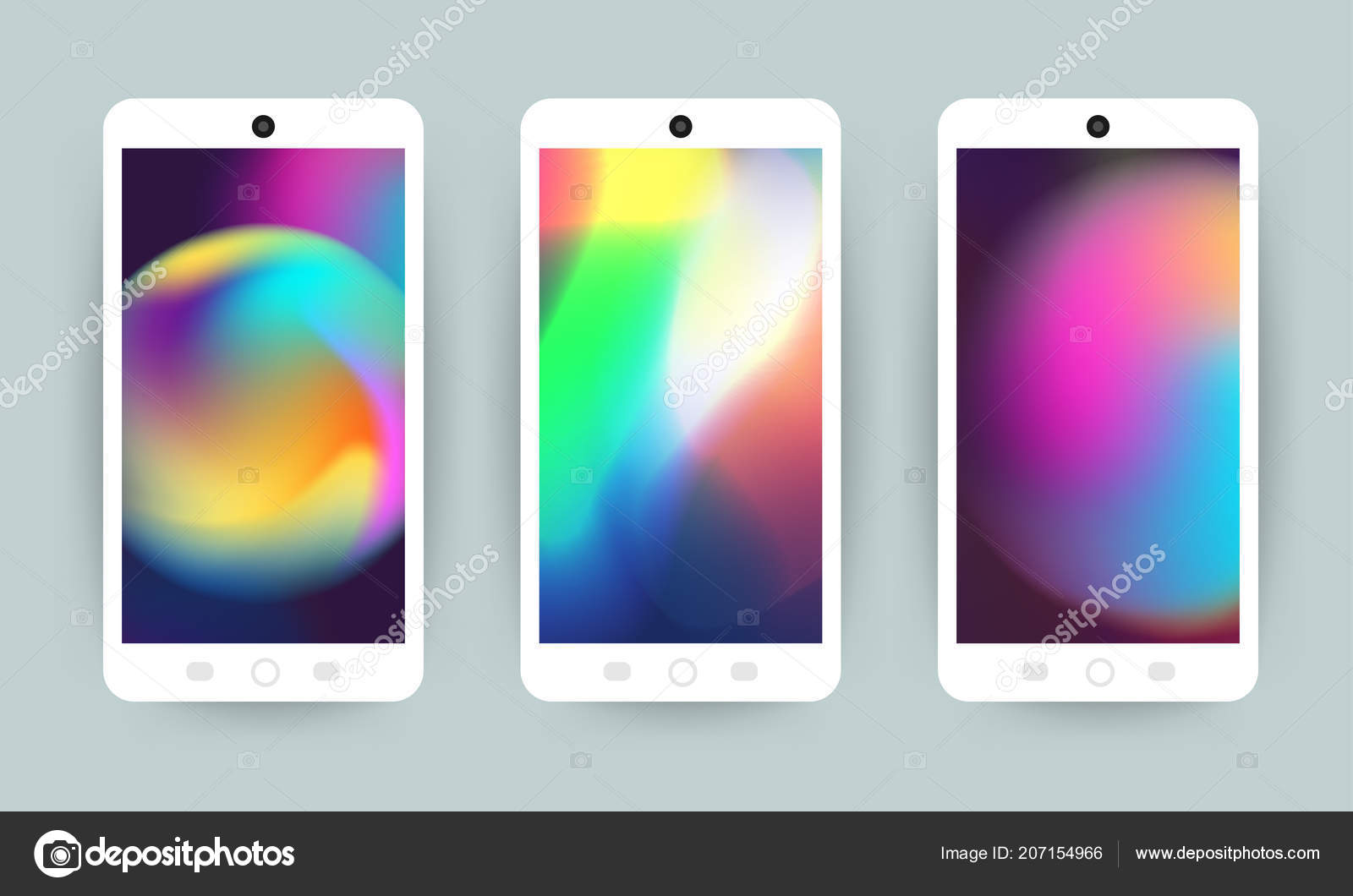 Vector Set Design Concept Mobile Screen Wallpaper Holographic Fluid ...