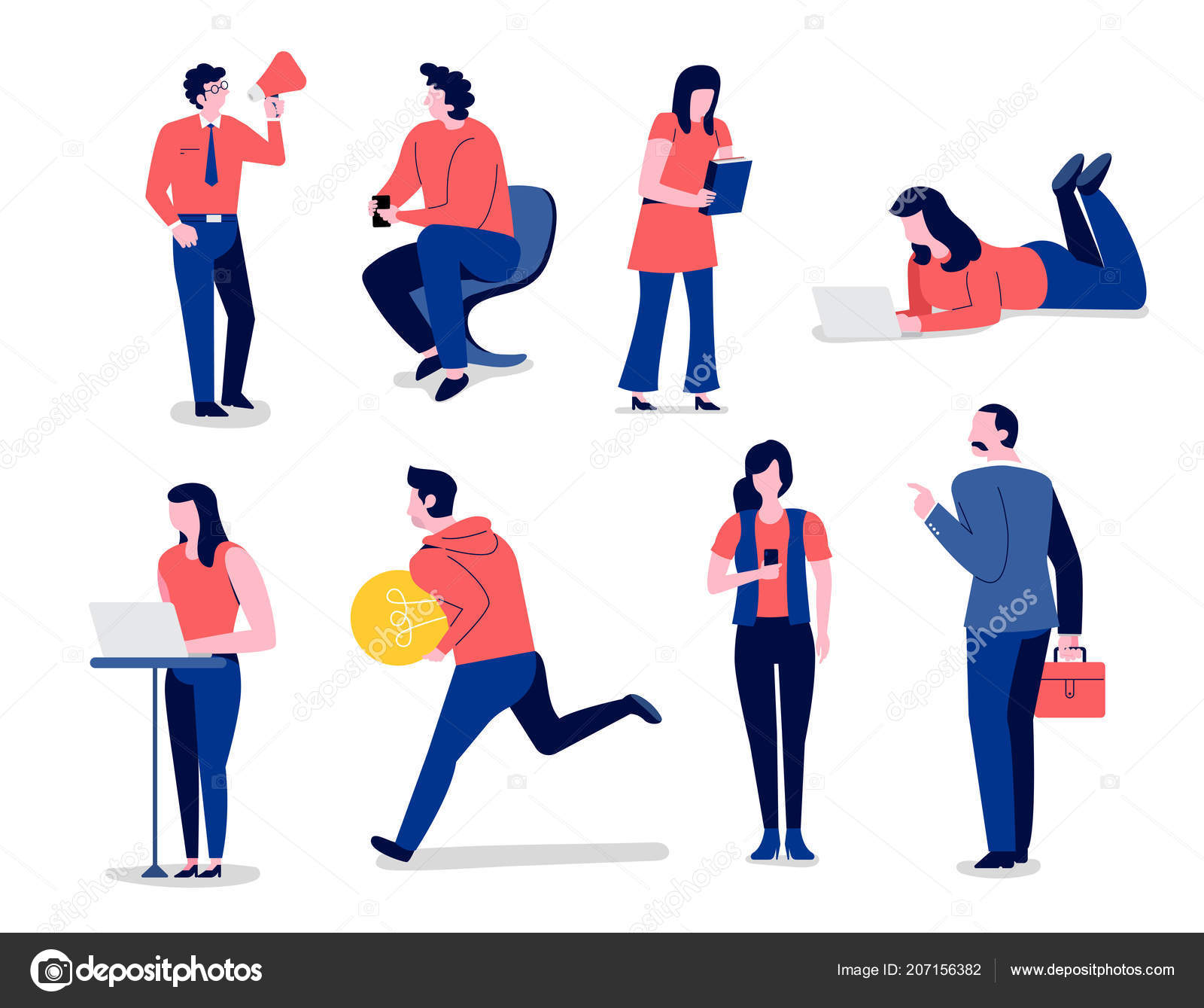 Characters Set Flat Design Concept Business Various Posture Worker ... Characters Set Flat Design Concept Business Various Posture Worker ...