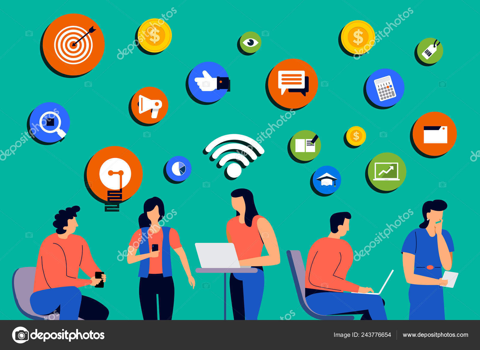 Set Cartoon Peoples Using Internet Device Smartphone Laptop Digital ...