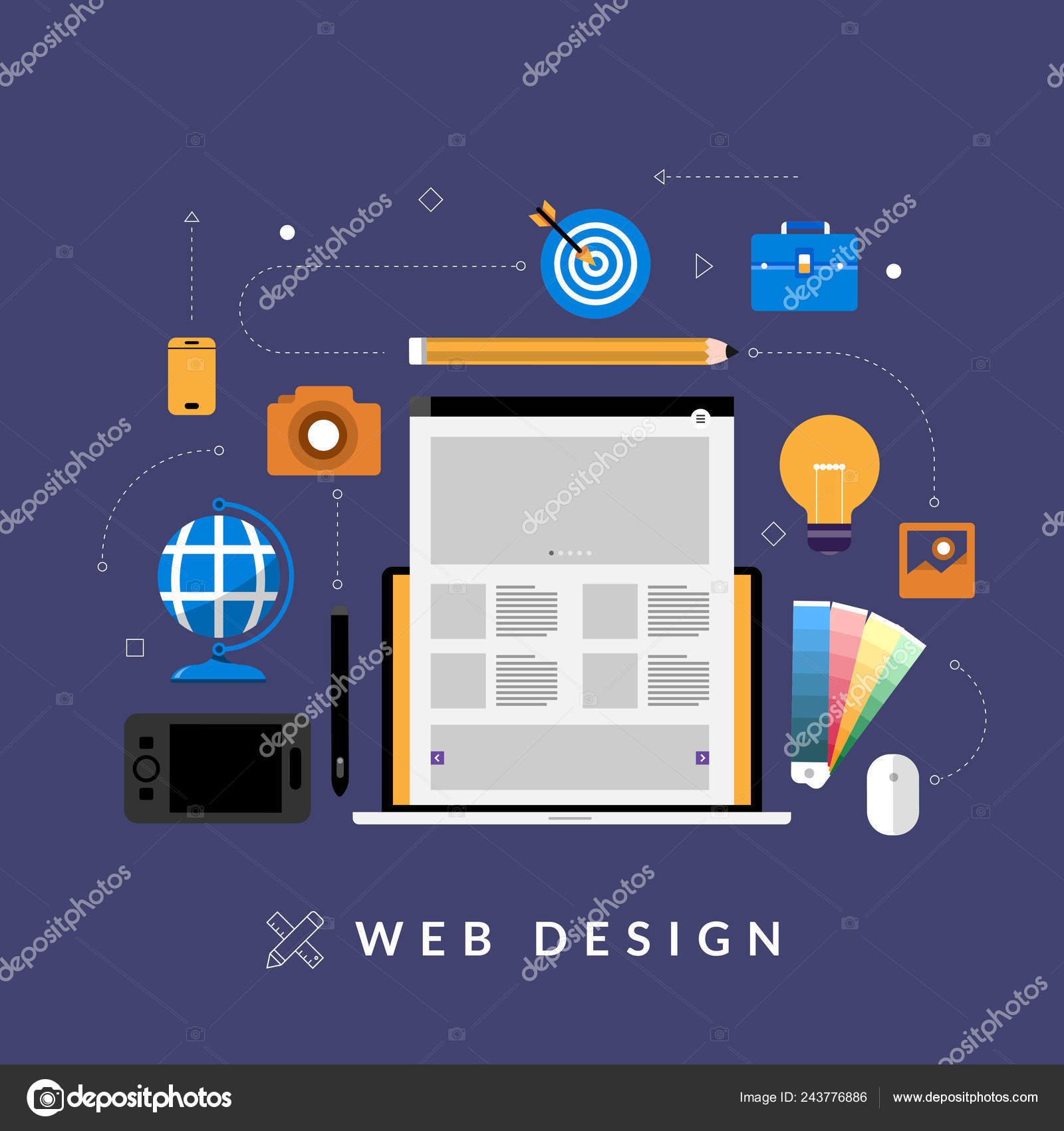 Flat Design Concept Web Design Development Mockup Layout Devices ...