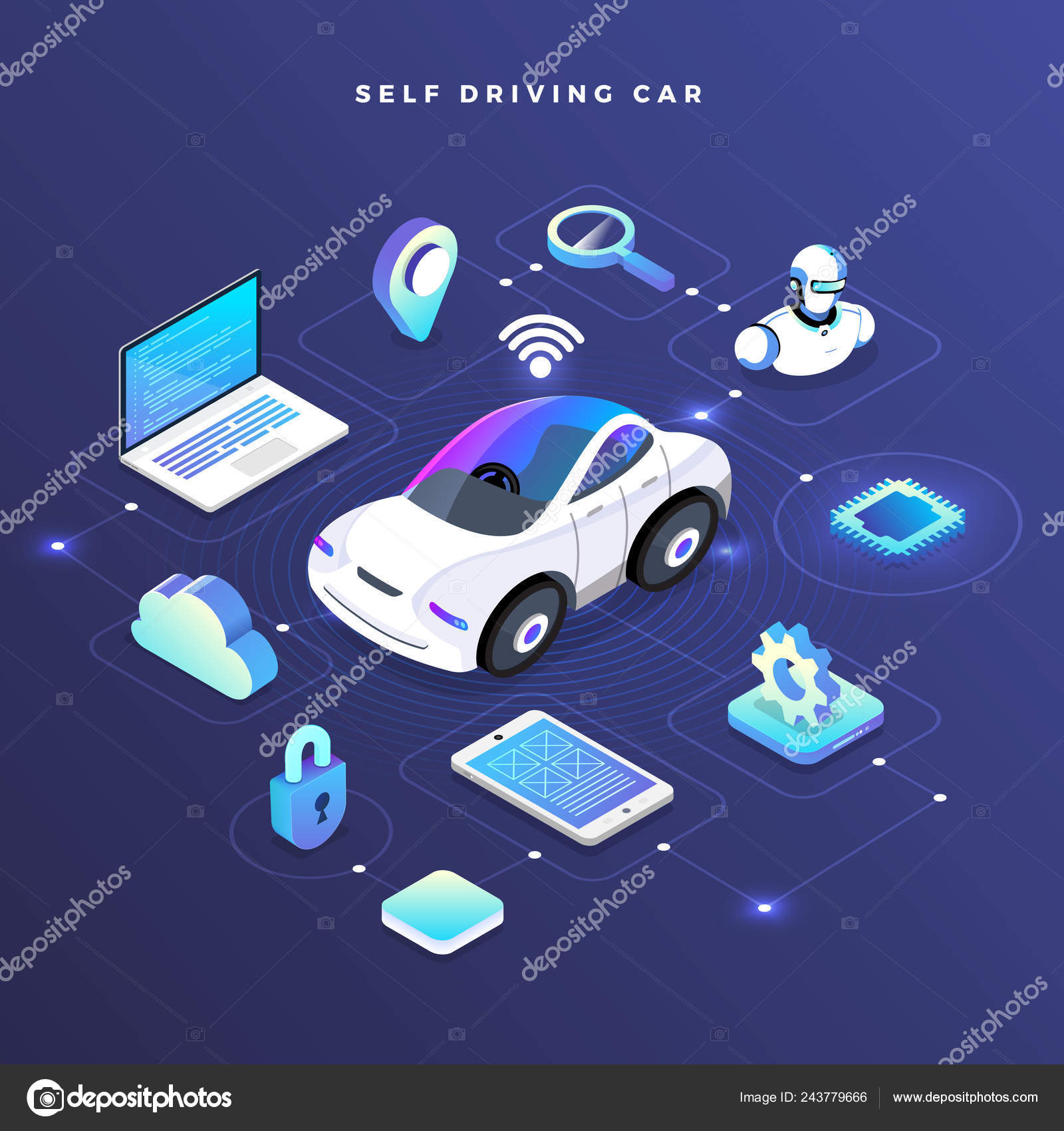Autonomous Self Driving Automobile Sensors Smart Car Driverless Vehicle ... Autonomous Self Driving Automobile Sensors Smart Car Driverless Vehicle ...
