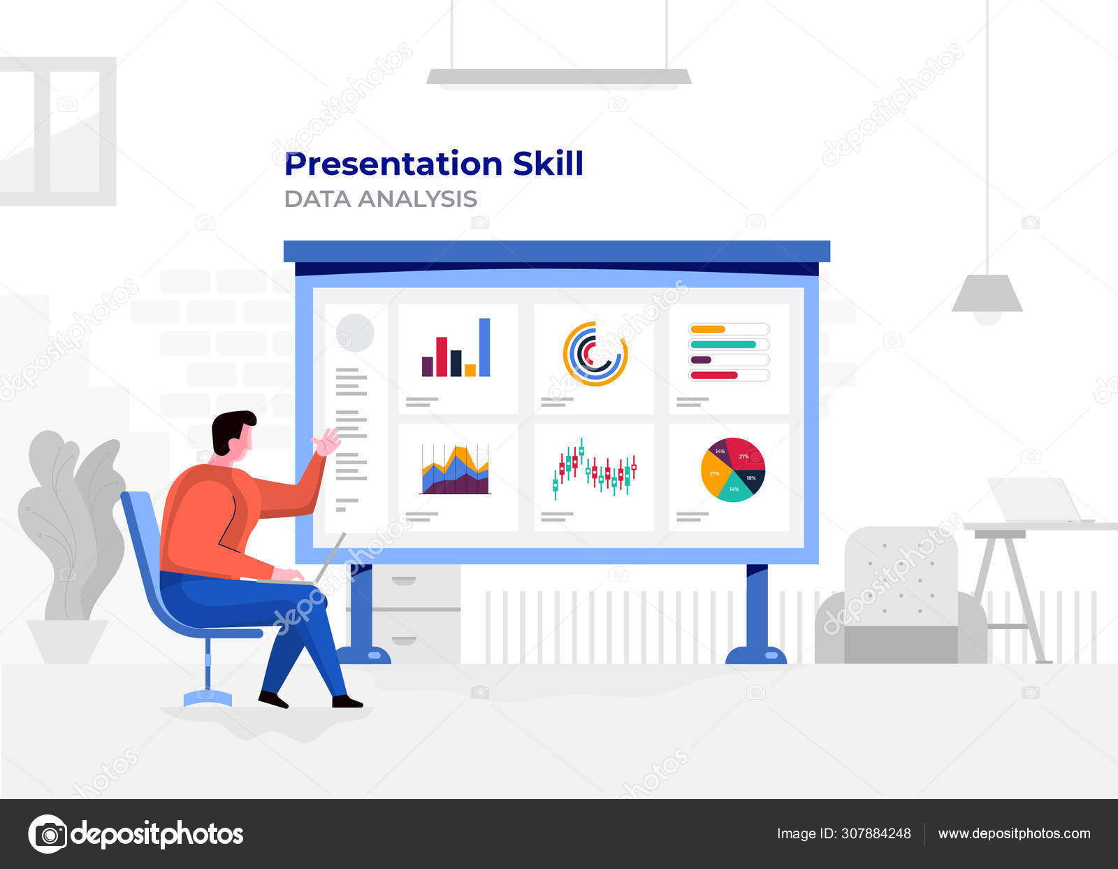 Illustration Flat Design Cartoon Concept People Presentation Skill Data ...