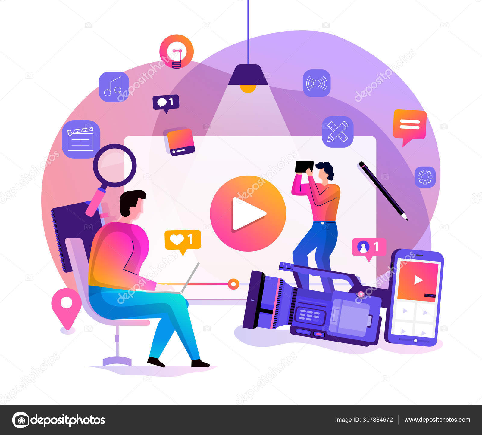 Illustration Design Concept Vlog Video Marketing Vlogger Creation Film ...