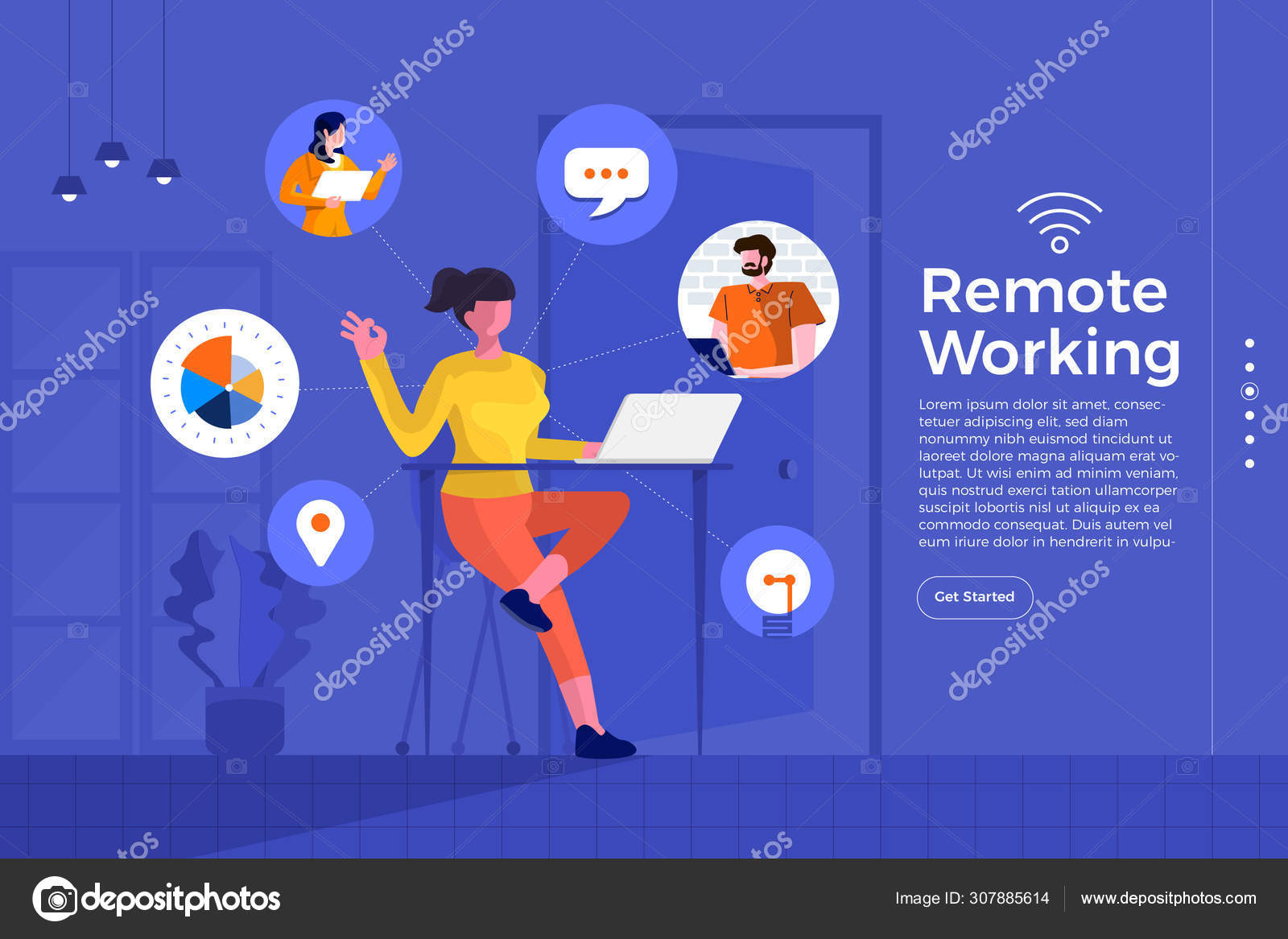 Illustrations Cartoon Flat Design Concept Remote Working Everywhere Can ...