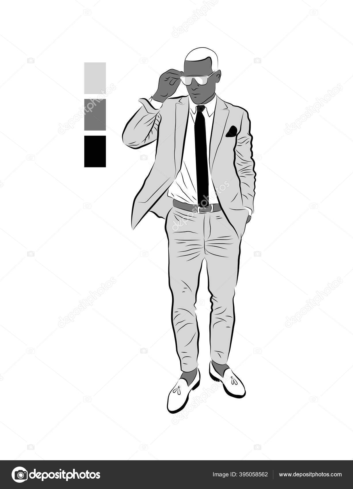 Vector Image Young Man Figure Walking Men Dark Man Light — Stock Photo ...