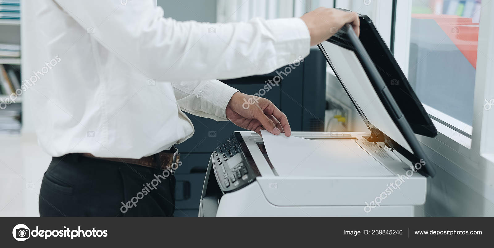 Bussiness Man Hand Putting Document Paper Printer Scanner Laser Copy ...