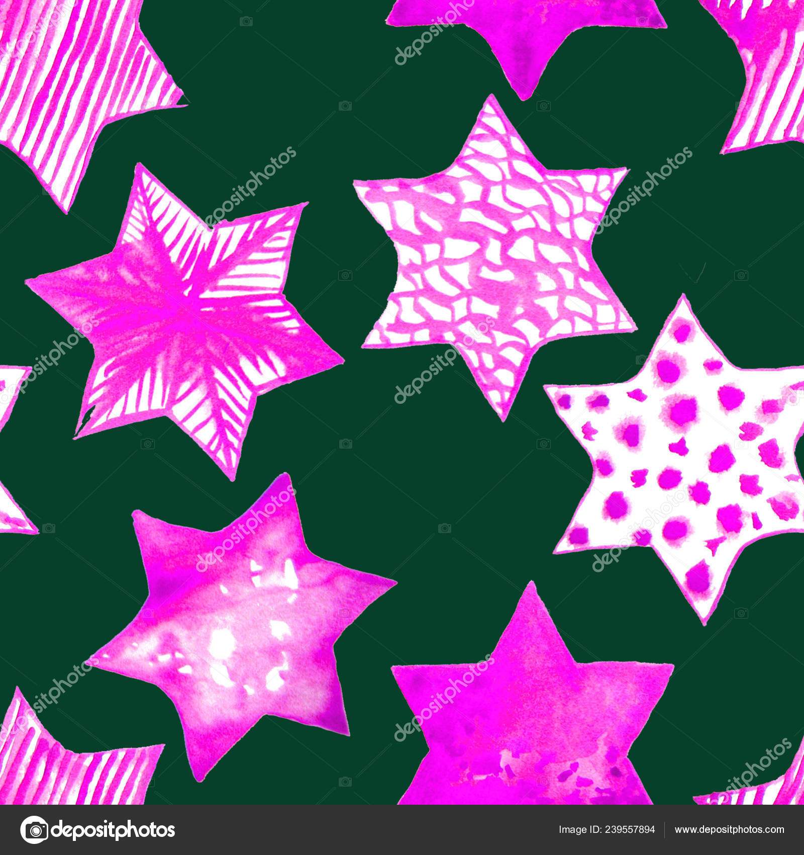 Seamless Watercolor Stars Pattern. Magic Festive Background. Hand Drawn ...