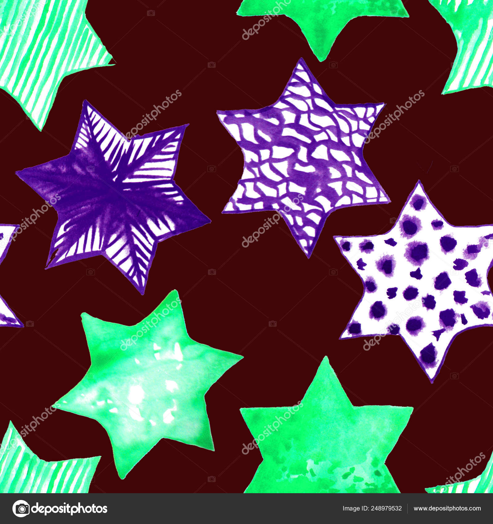 Seamless Watercolor Stars Pattern. Magic Festive Background. Han Stock ...