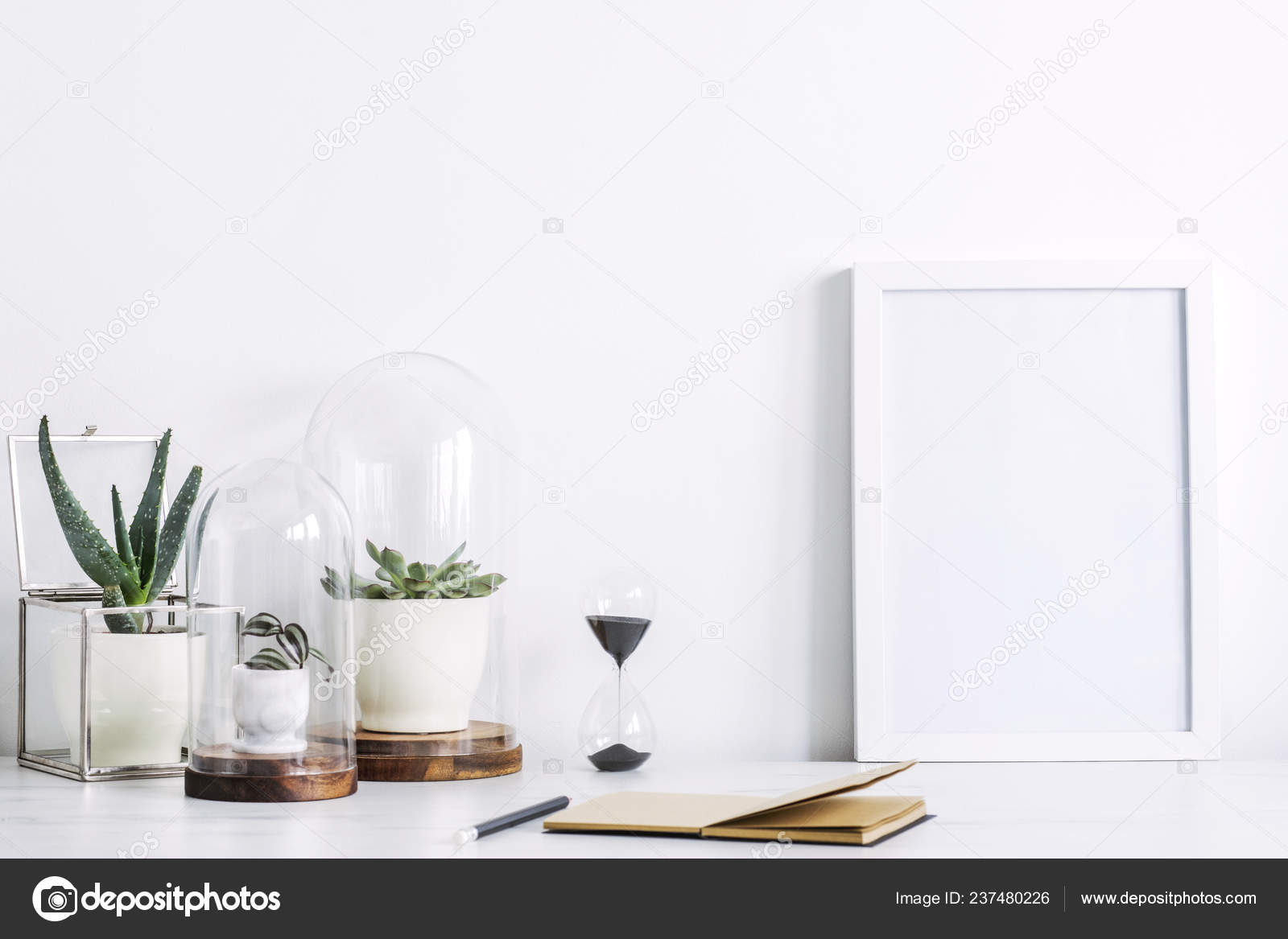 Modern White Workplace Figures Frame White Background — Stock Photo ...