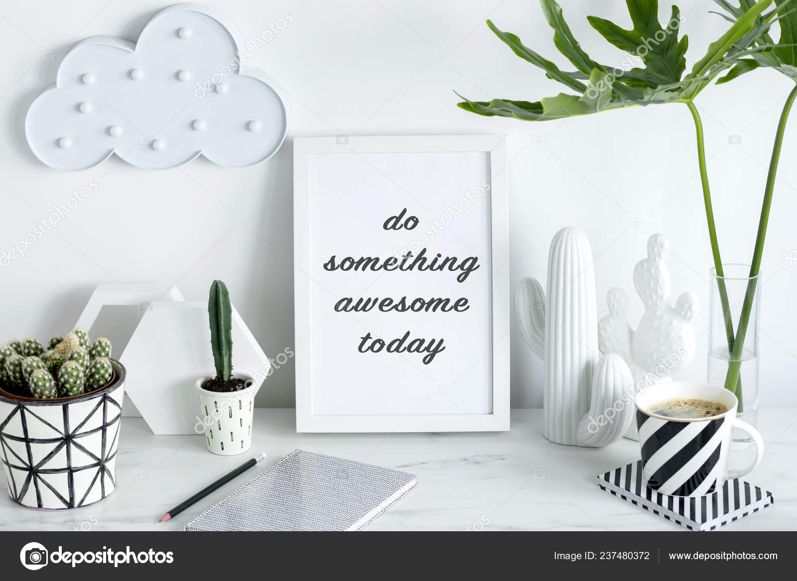 Modern White Workplace Figures Frame White Background Stock Photo by ...