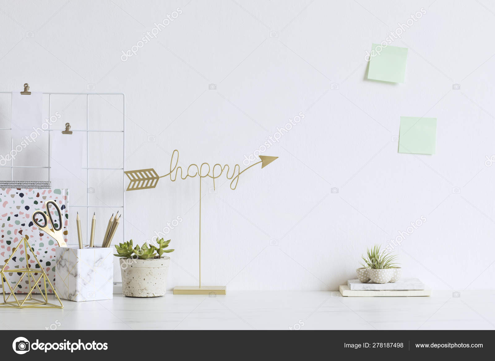 White Stylish Home Interior Cool Office Accessories Notes Boxes Pencils ...