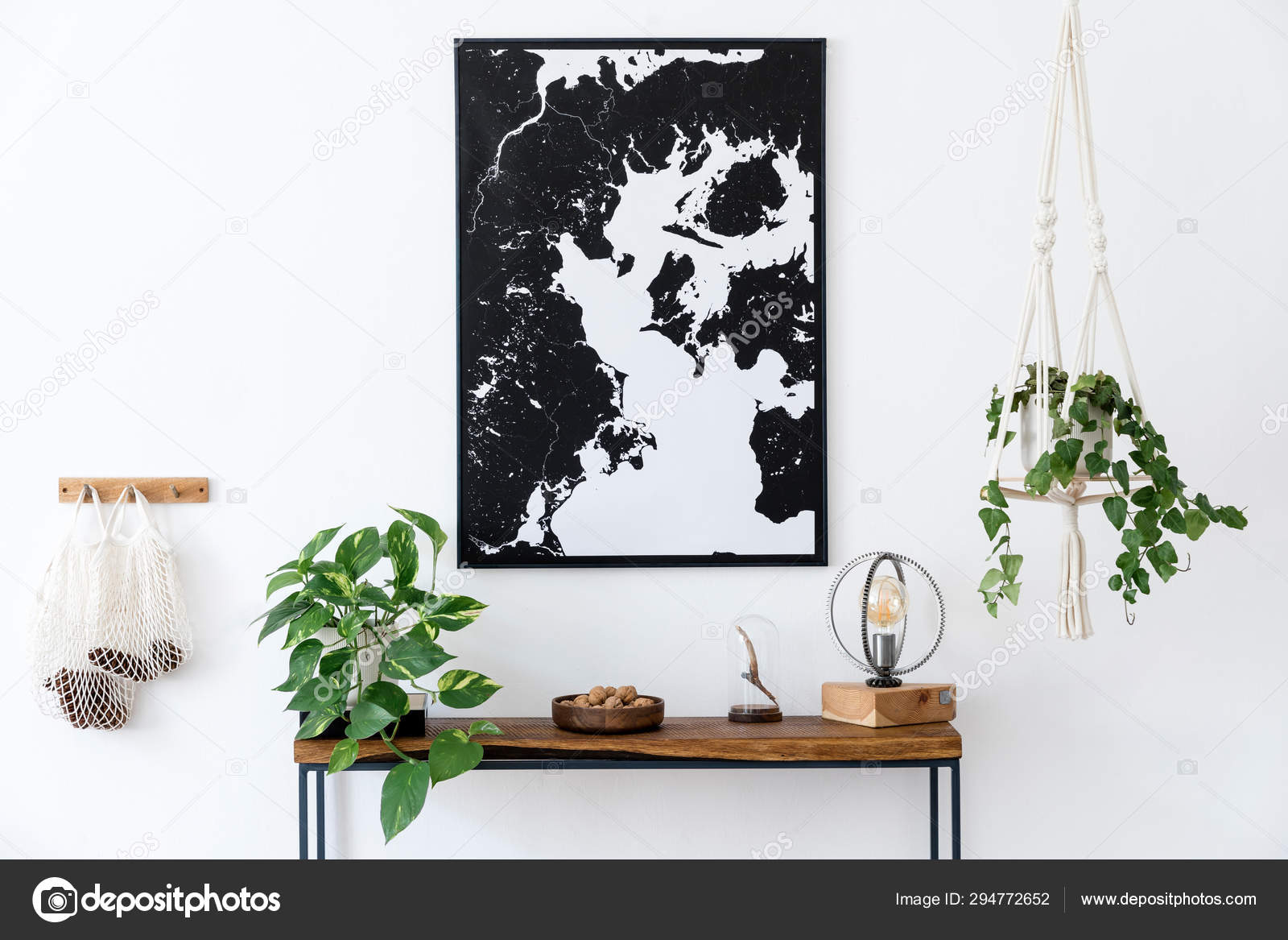 Design Scandinavian Interior Living Room Wooden Console Rings Wall ...